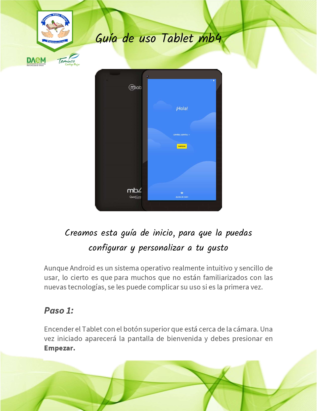 Manual y Protocolo Tablet mb4 - Escuela Villa Alegre